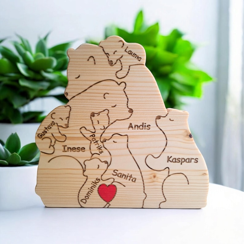Personalized Wooden Bear Family Table Decor With Custom Names ...