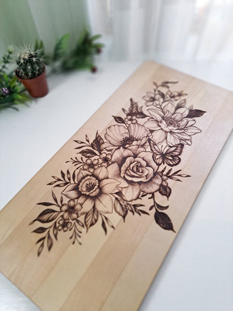Floral Pyrography Birch Cheese Board: Charcuterie Serving Board - Etsy