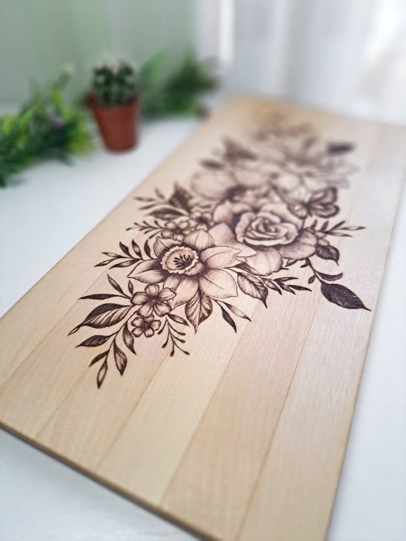 Floral Pyrography Birch Cheese Board: Charcuterie Serving Board - Etsy