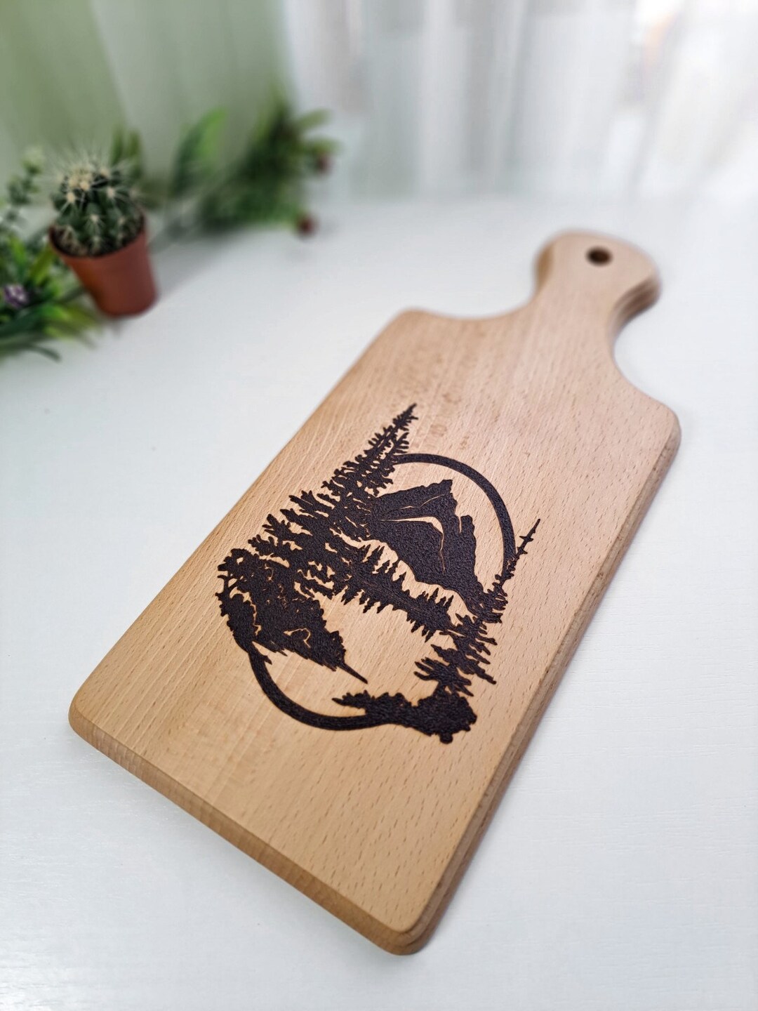 Beech Wood Cutting Board: Mountain Pyrography Design - Etsy