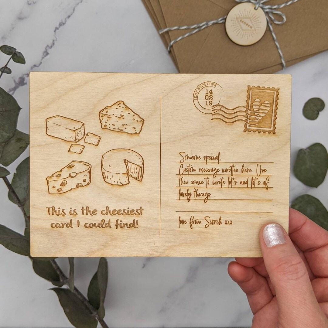 THE CHEESIEST CARD Wooden Postcard With Personalised - Etsy