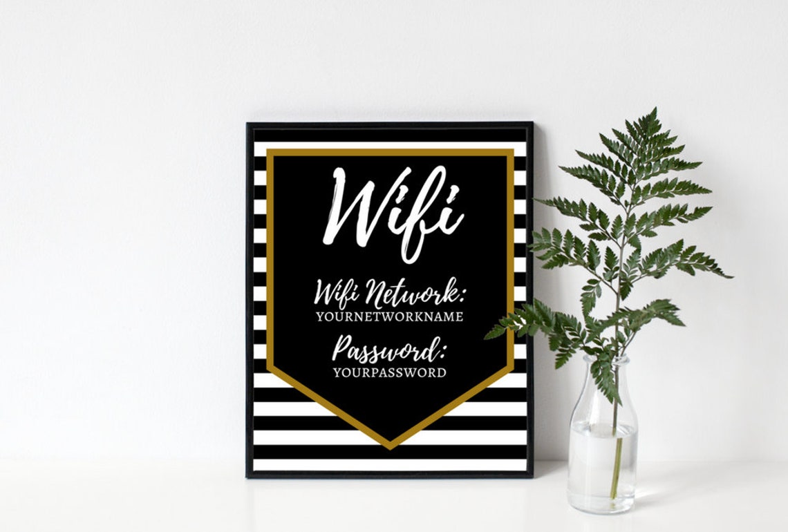 8x10 Striped Wifi Printable, Wifi Printable Sign, Black & Gold Wifi ...