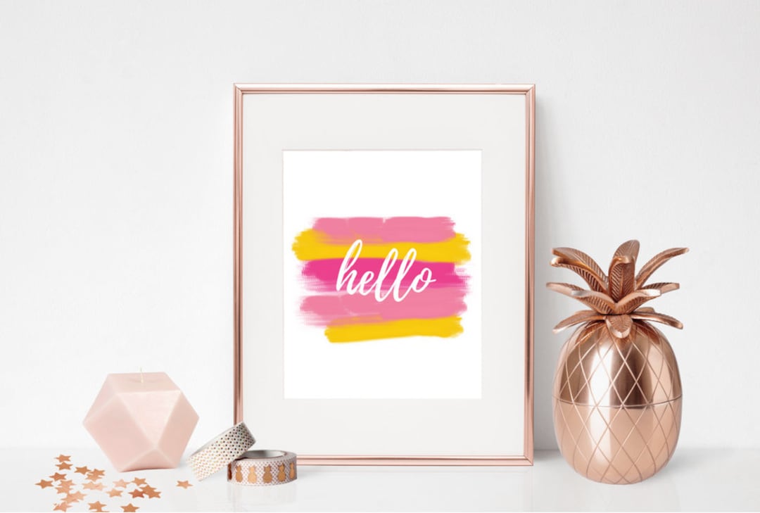 8x10 Hello Pink & Yellow, Wall Art, Brush Stroke, Instant Download - Etsy