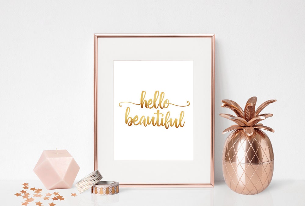 8x10 Hello Beautiful Gold Printable Wall Art, Hello Beautiful Sign ...
