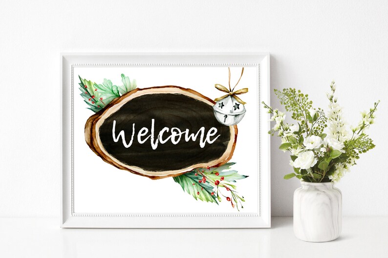 8x10 Winter Welcome Sign Printable Wall Art Wood Slice Wall - Etsy