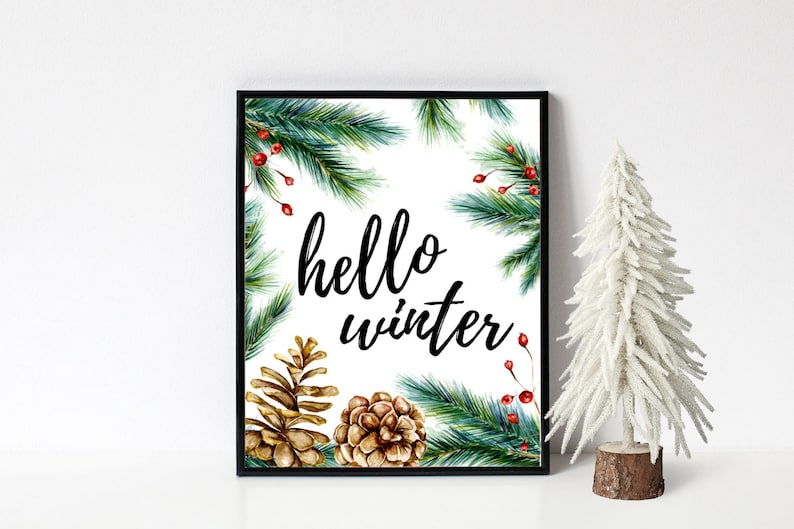 8x10 Hello Winter Printable Wall Art, Hello Winter Sign, Winter Wall ...