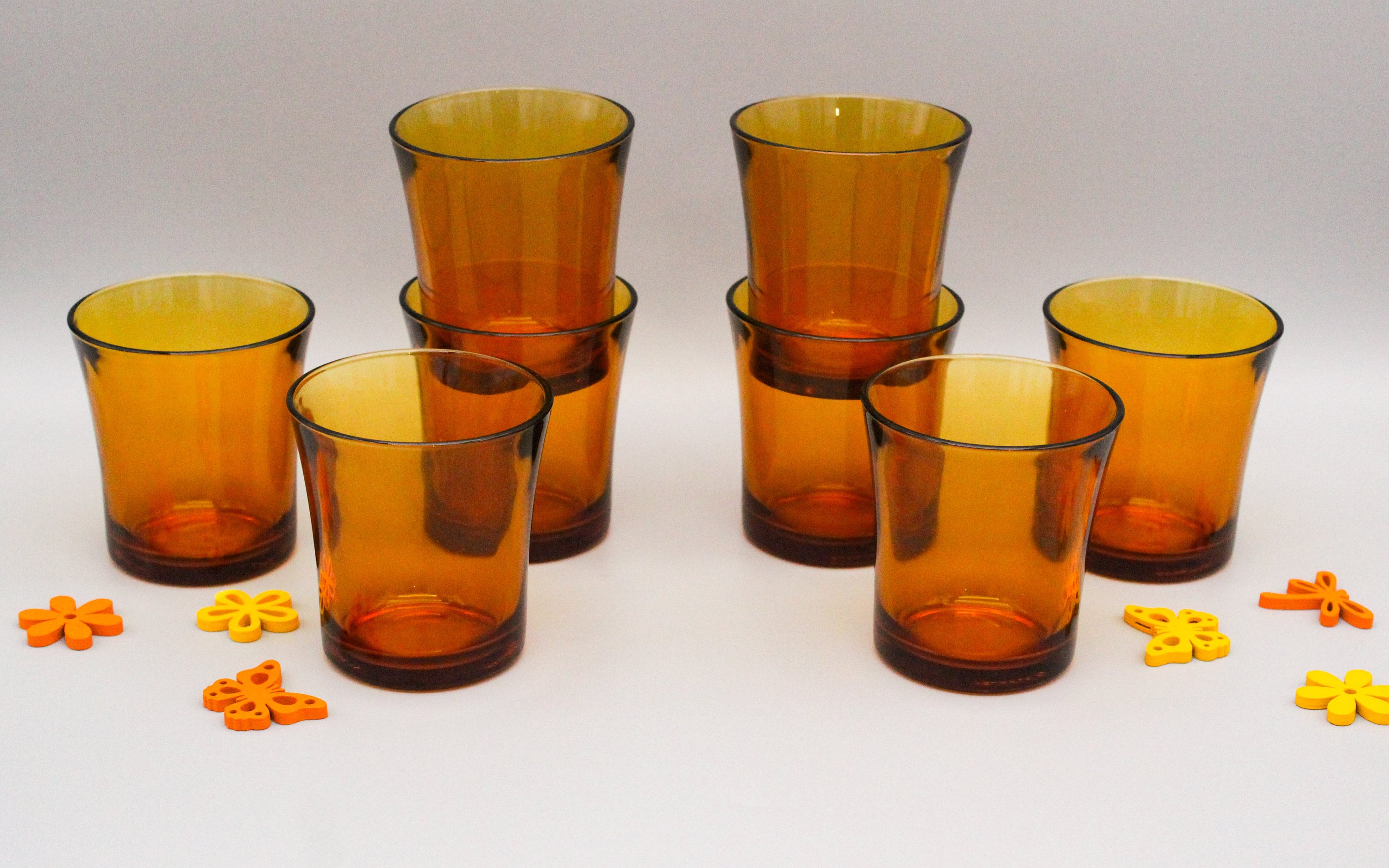 8 VINTAGE DURALEX GLASSES in vintage amber glass