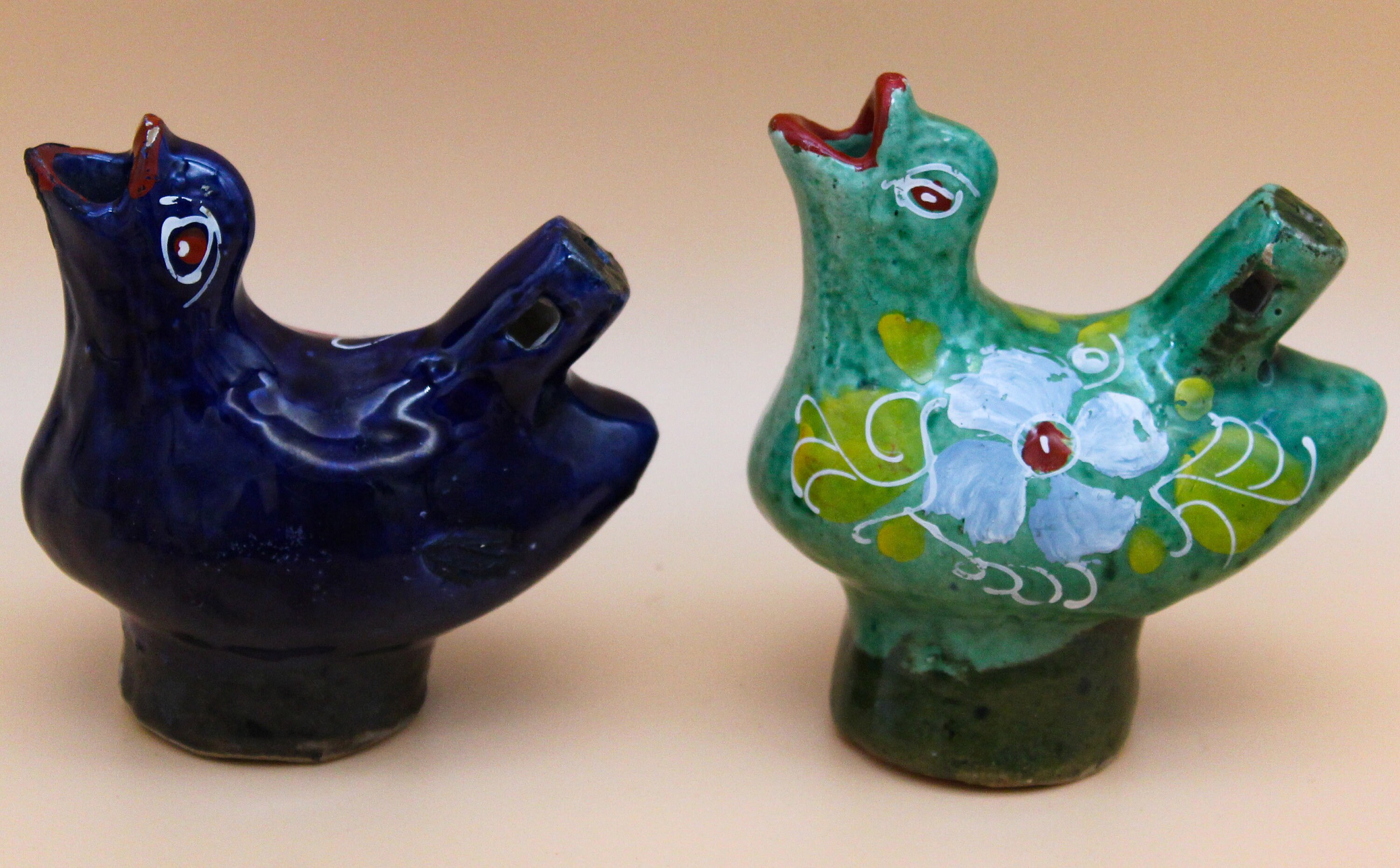 Set 3 water WHISTLES form ceramic birds, old ceramic whistles Toy