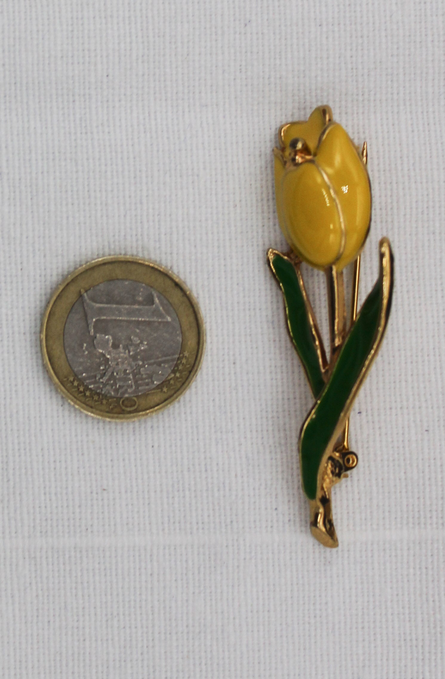 PIN flower tulip enamel green and yellow, Gift for women vintage
