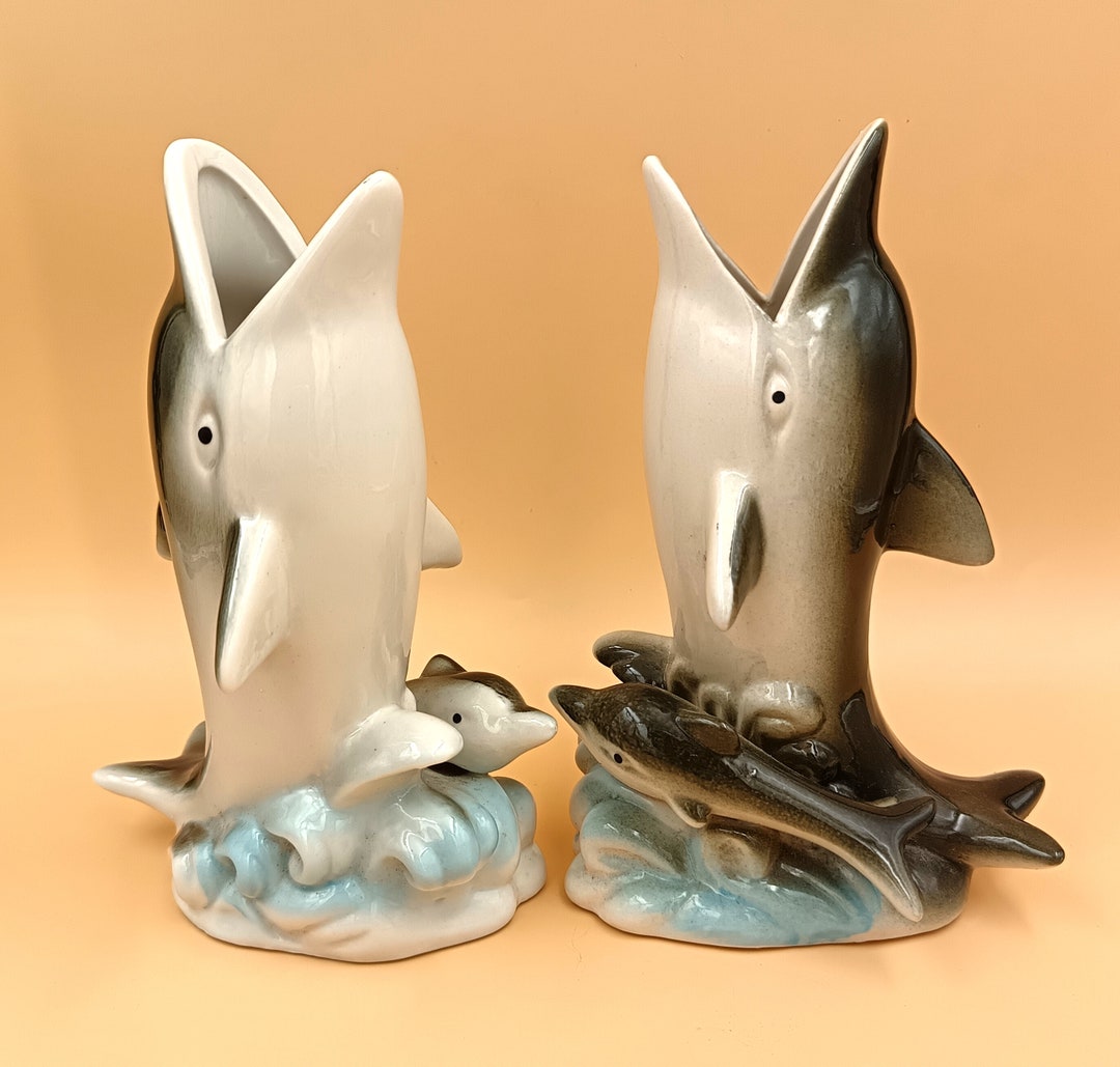 Pair of DOLPHIN VASES and Their Vintage Baby - Etsy
