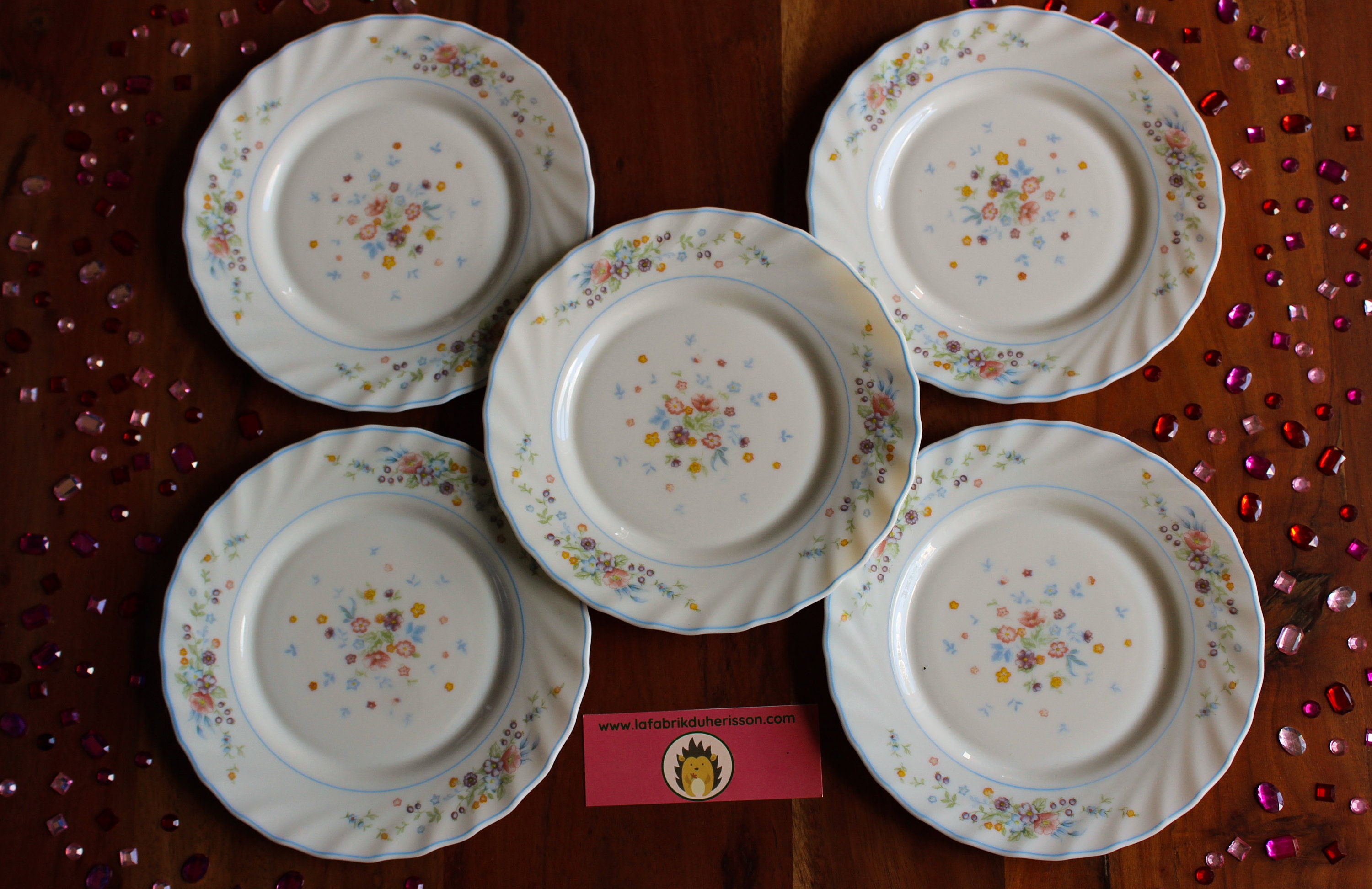 5 PLATS to french opaline dessert arcopal Victoria motif