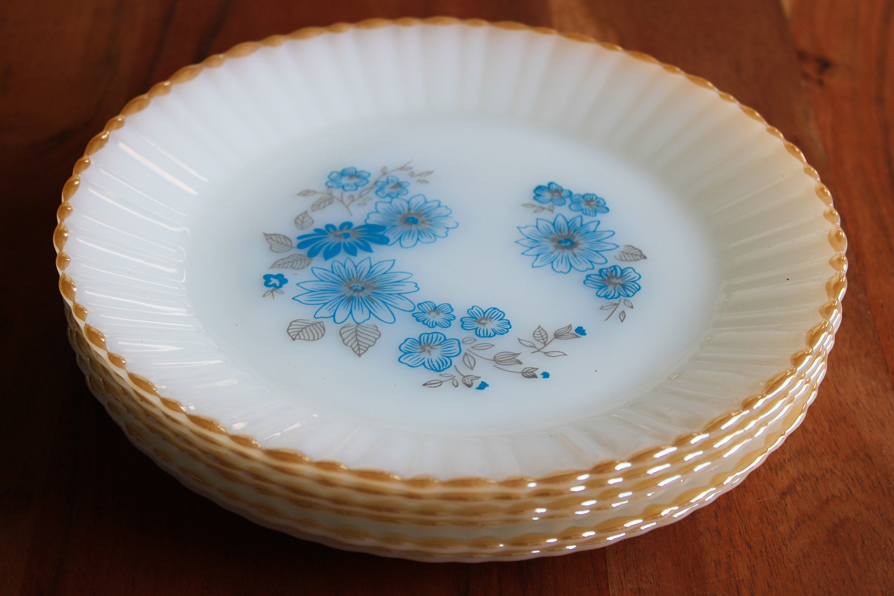 6 PLATES PLATES termocrisa in white opaline decorated flowers Mexico