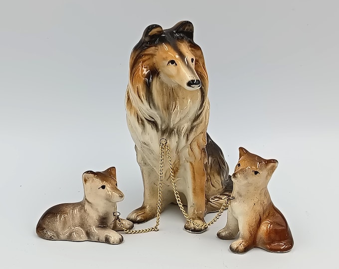 COLLIE DOG and Her Porcelain Puppies, Circa 60, Zoomorphic, Figurine ...
