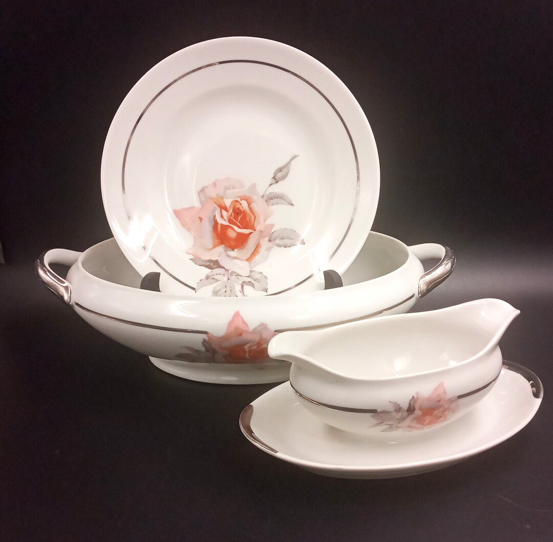 Set of Hollow PLATES, Hollow DISH and Sauce Pot in Porcelain Pink ...