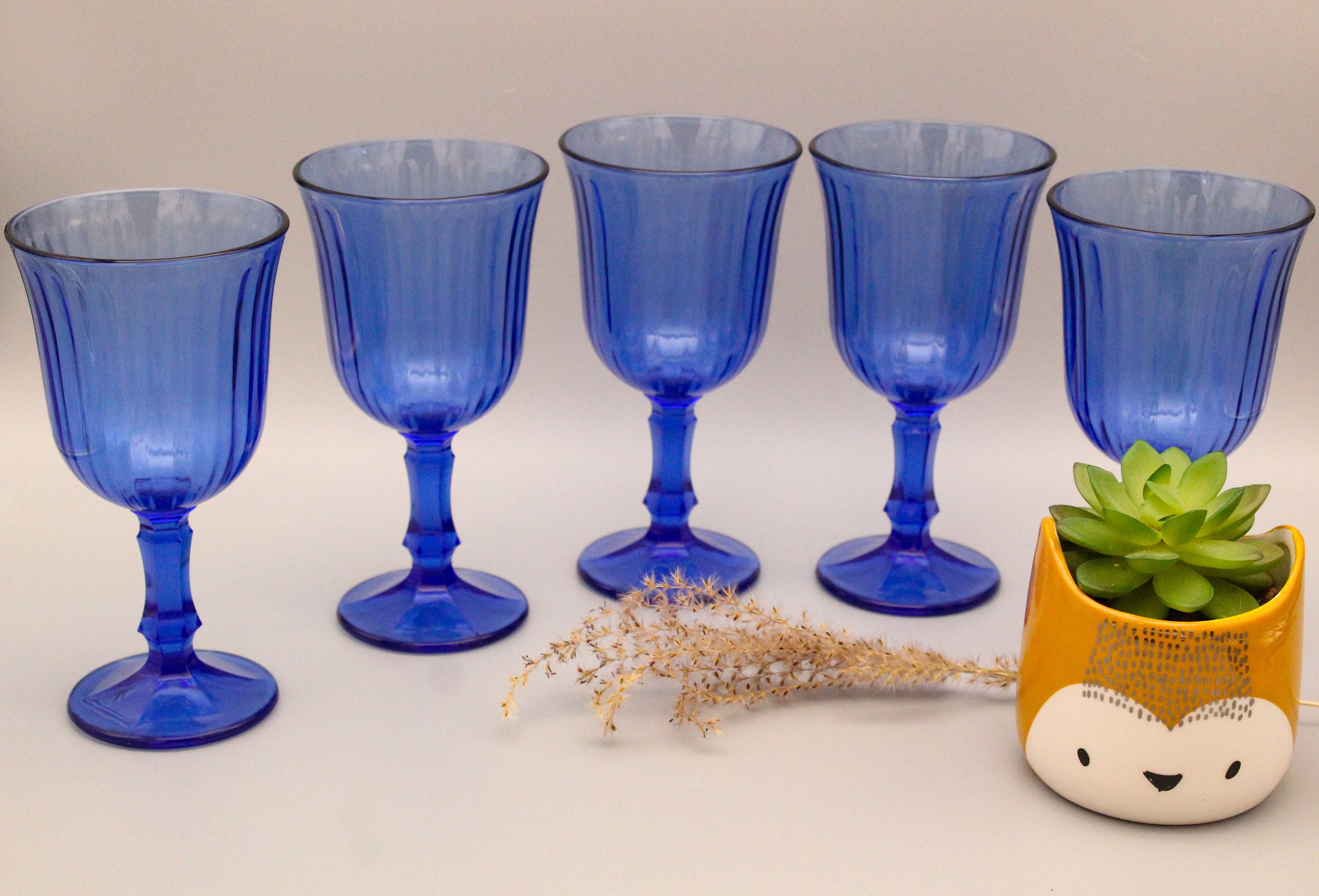5 stunning vintage cobalt blue walking GLASSES