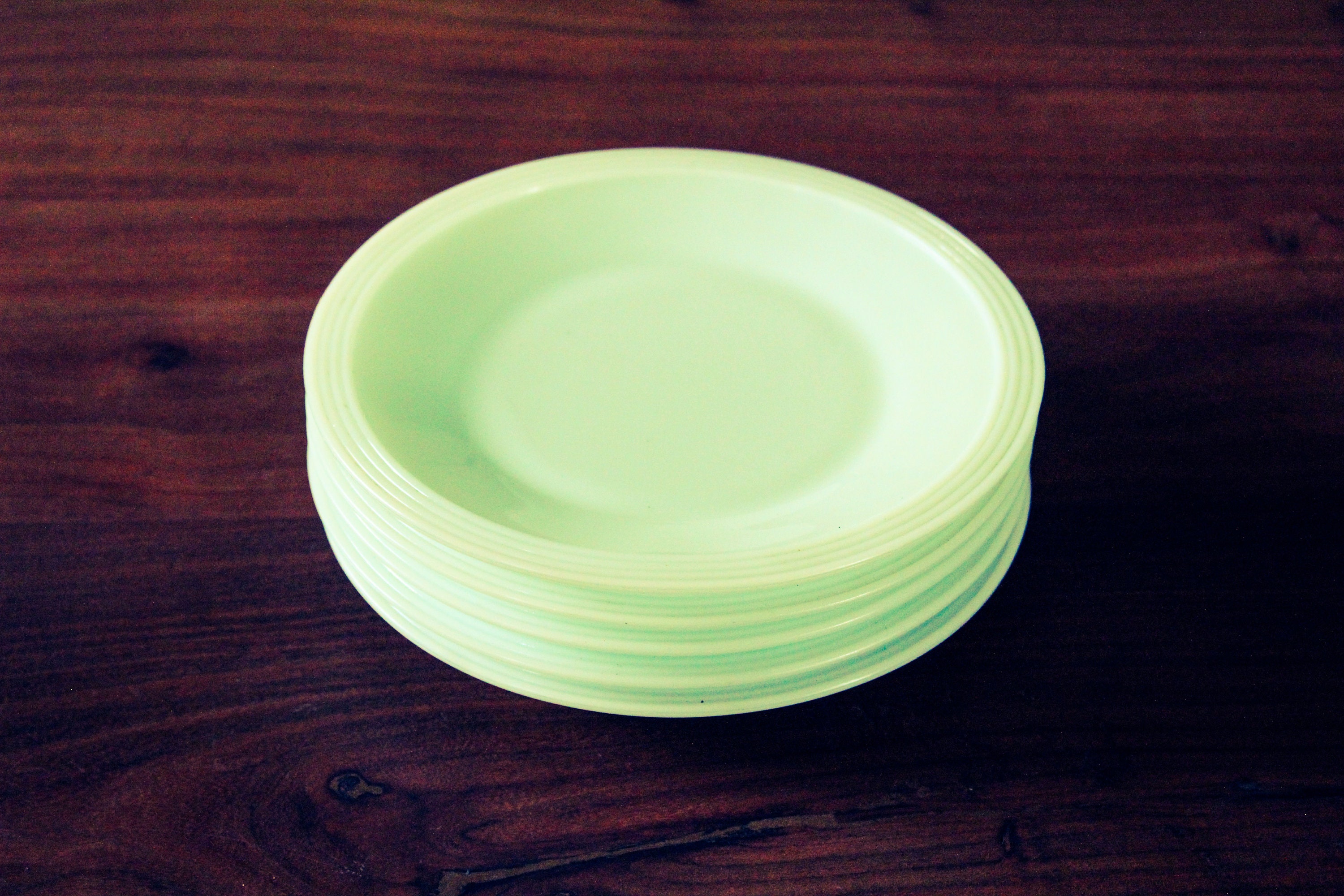 5 PLATES opaline green dessert of vintage French water
