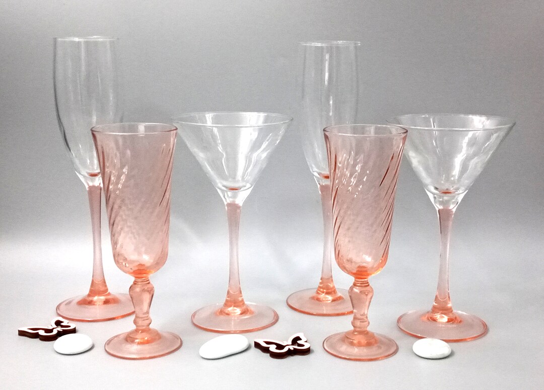 6 Mismatched Vintage Pink GLASSES, Champagne Cocktail Glass Flute - Etsy