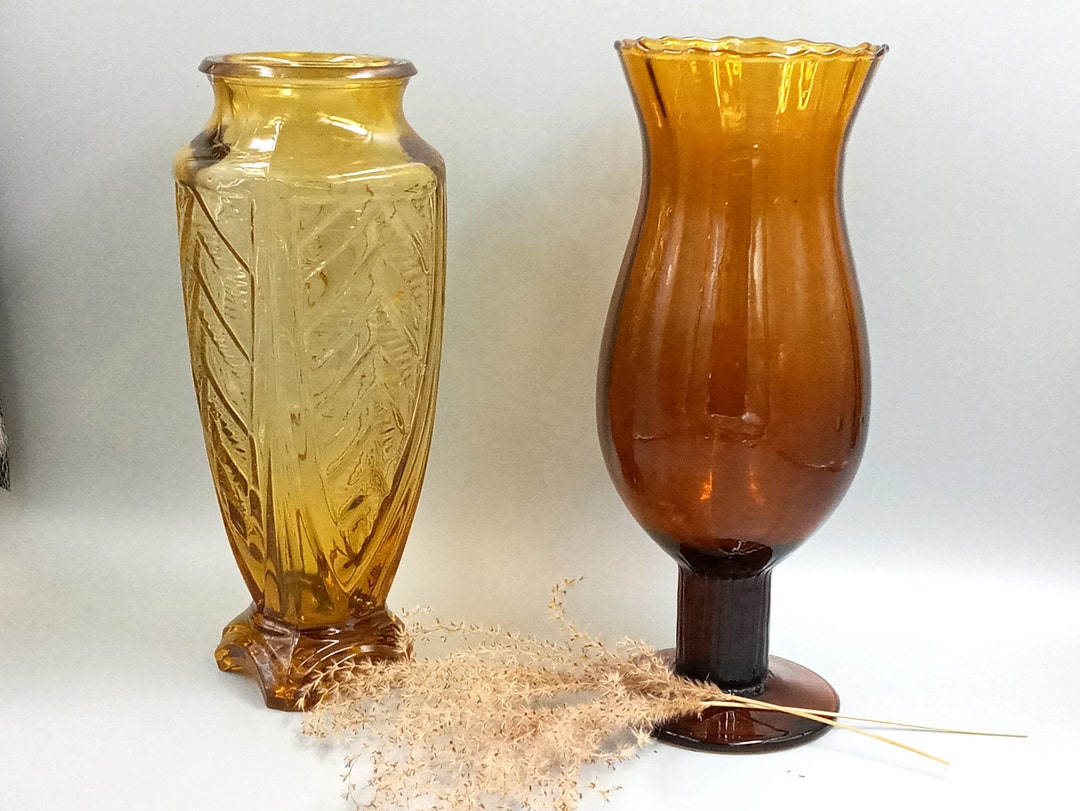 Vintage VASE in Amber Glass Blown Glass Retro Pressed Glass - Etsy