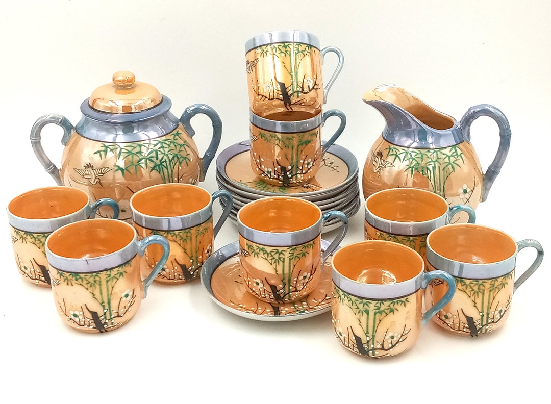 Vintage Japanese Fine Porcelain Coffee SERVICE With Bamboo Design, Made ...