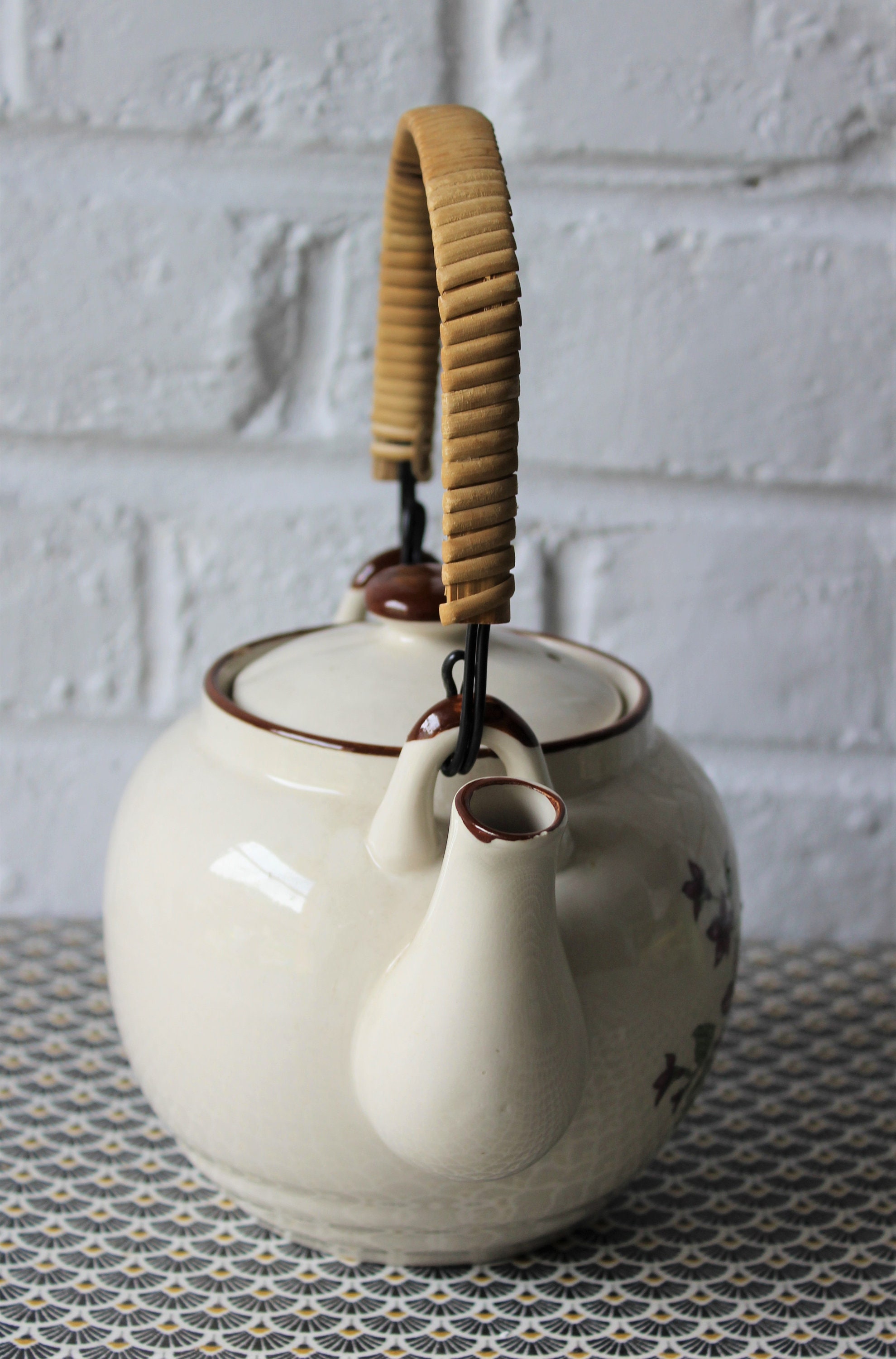 Asian style TEAPOT with purple floral pattern, vintage, wild violets ...