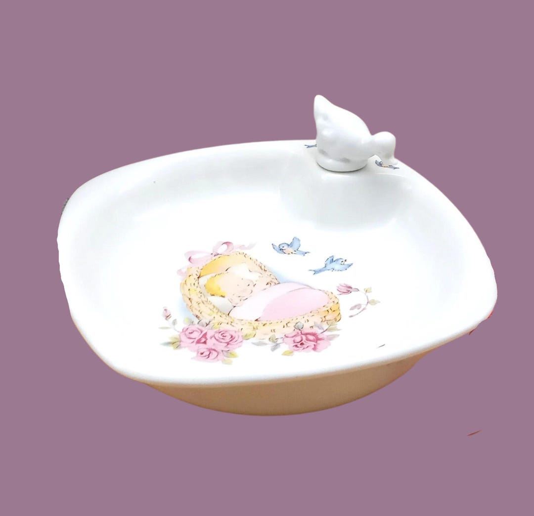 VINTAGE BABY WARMING PLATE in Porcelain, Little Girl in Her Bassinet ...