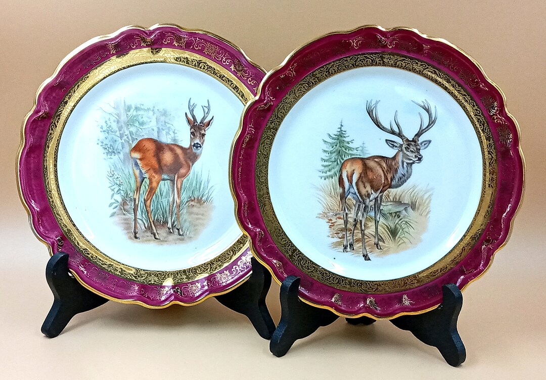 Duo PLATES Porcelain Vintage Bird Pattern PERLUX MONTRY Limoges ...