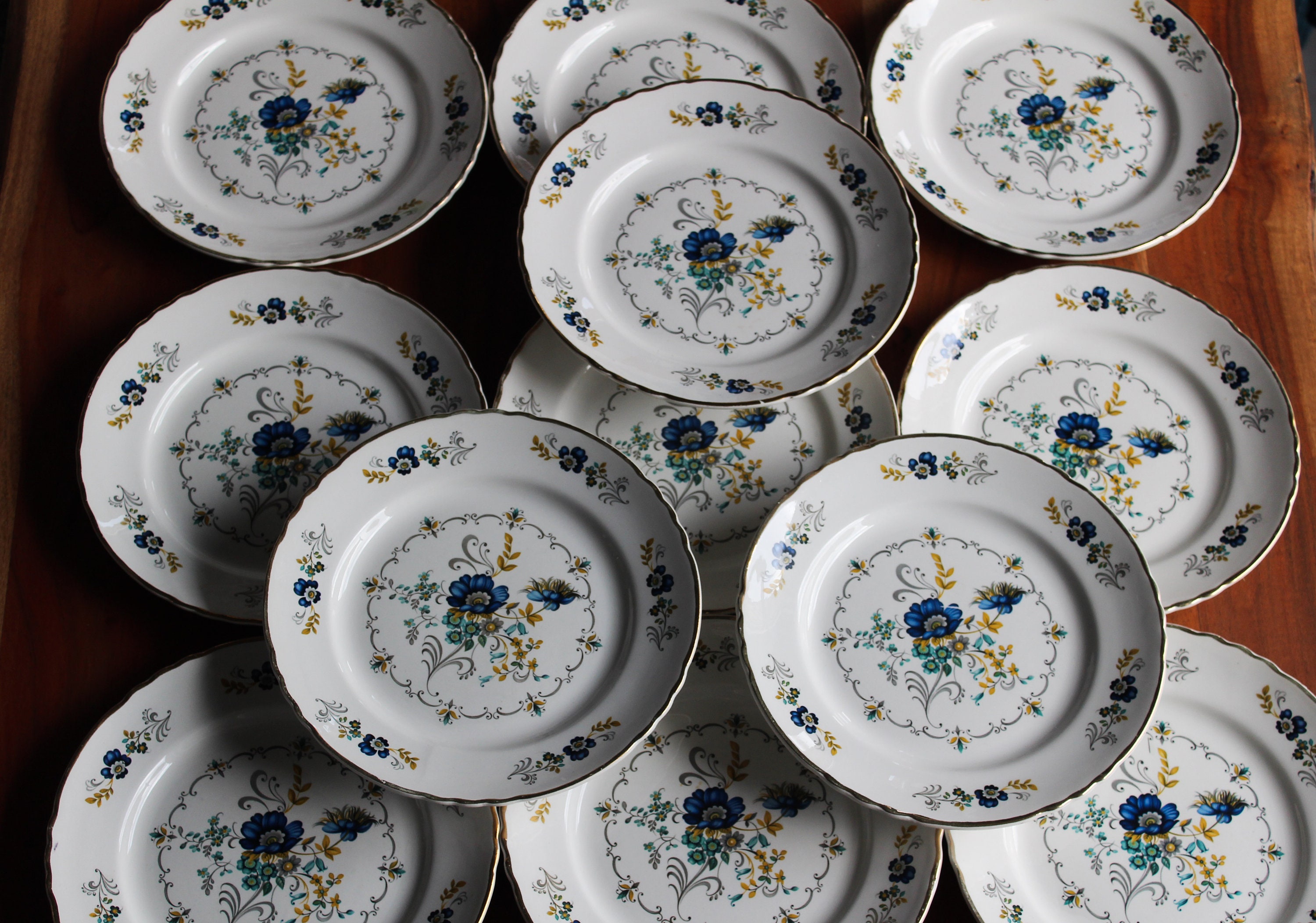 12 PLATES flat porcelain floral pattern Model Chaillot vintage