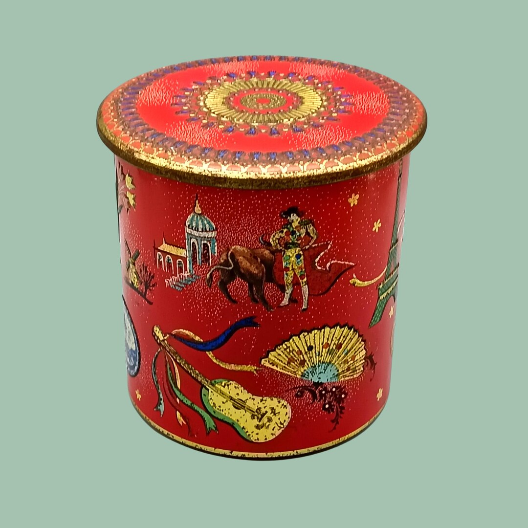 Vintage Round Polychrome Embossed Metal Box With Lid, Antique Box - Etsy