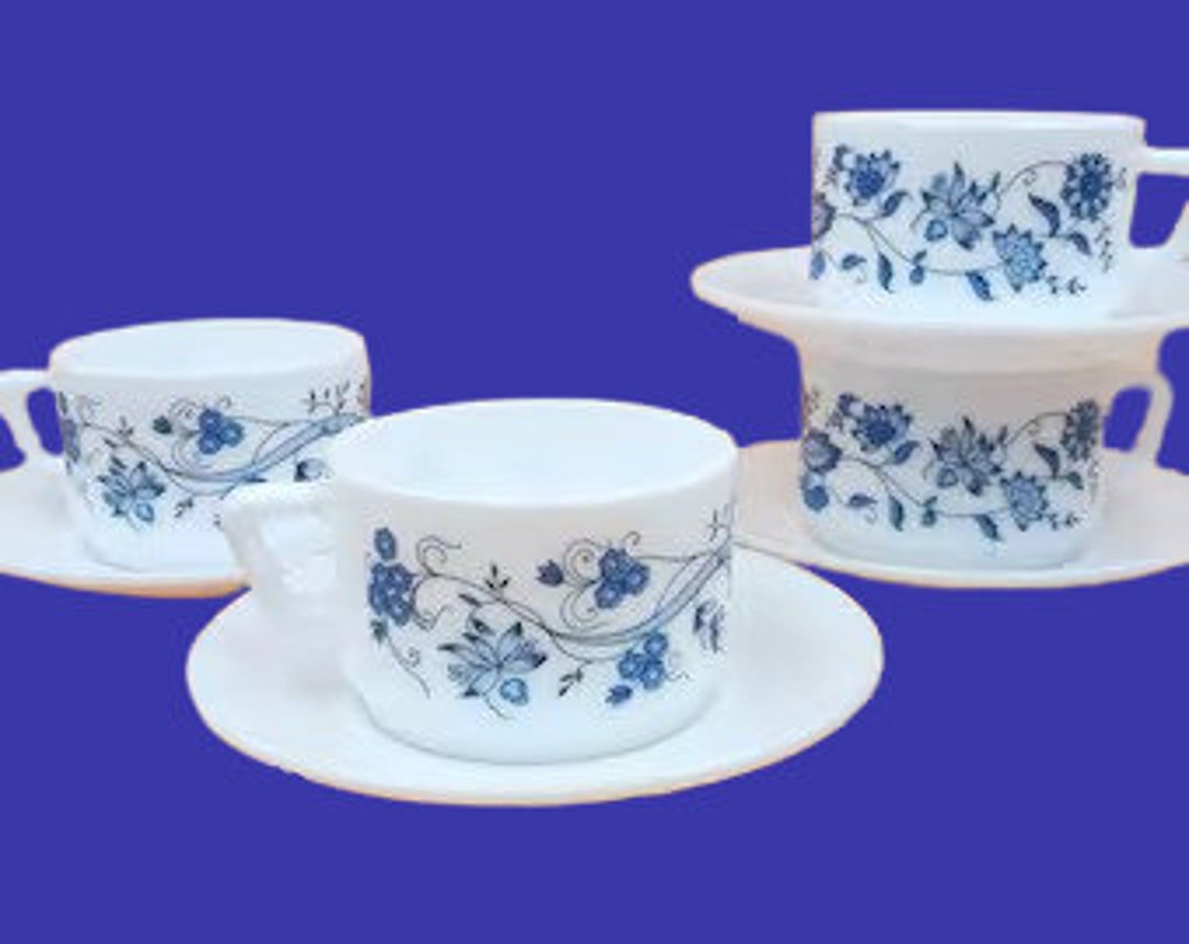 4 CUPS 20 Cl Arcopal aster Blue Flower Decoration France Vintage - Etsy