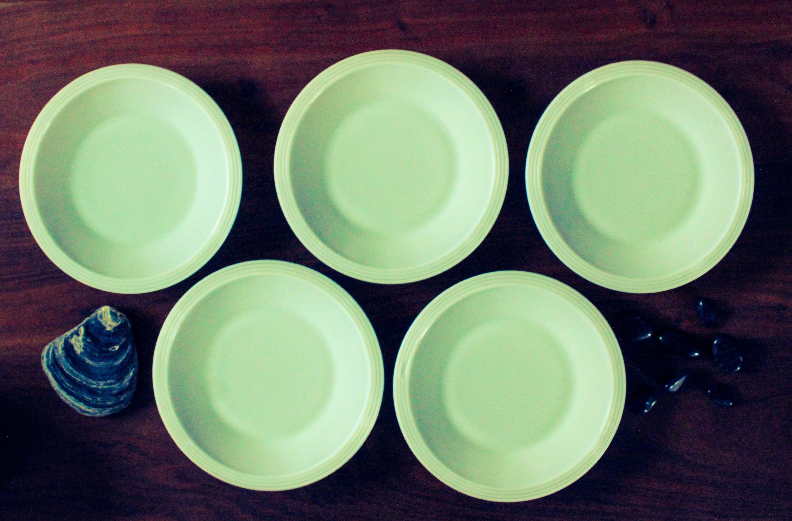 5 PLATES opaline green dessert of vintage French water