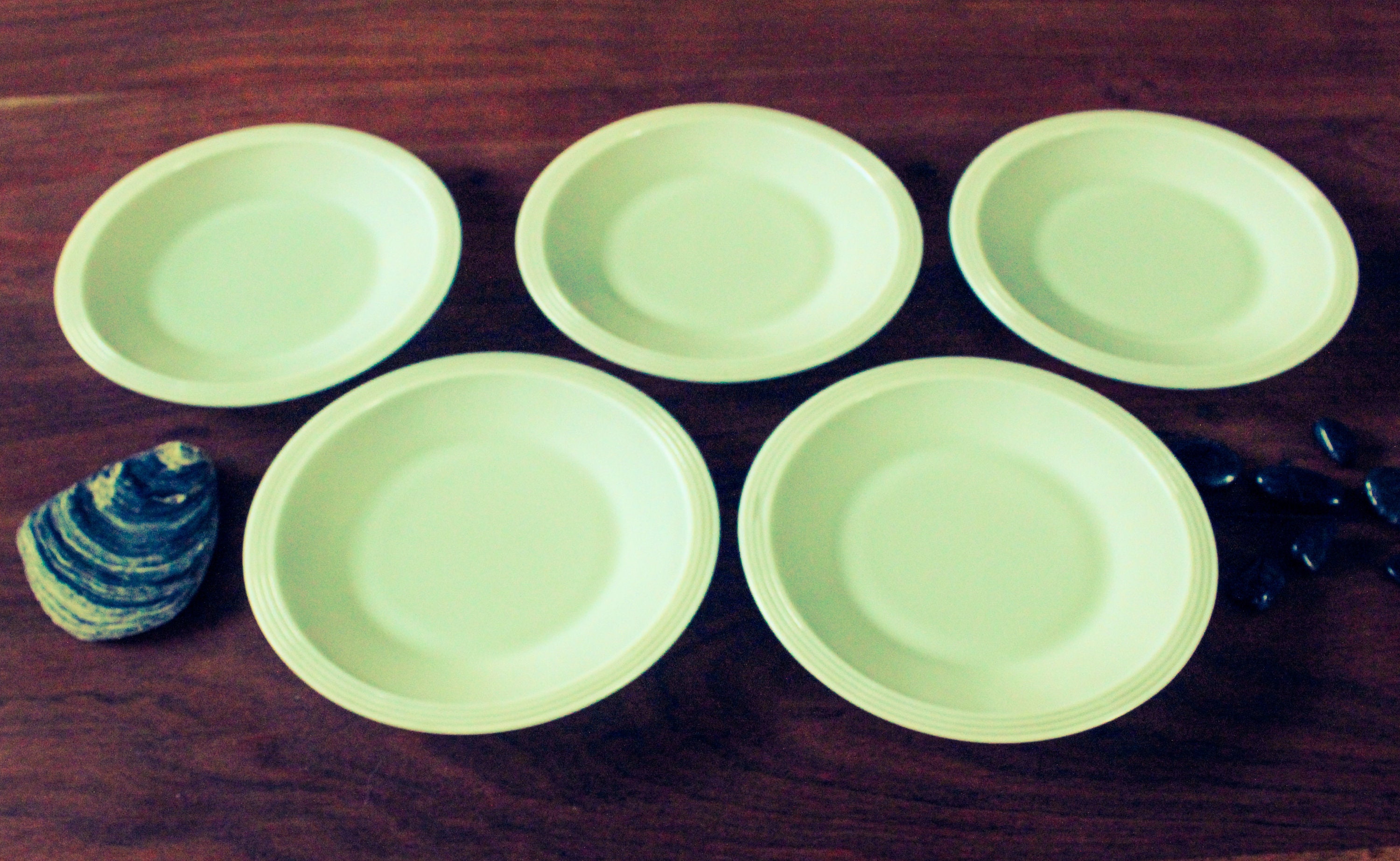 5 PLATES opaline green dessert of vintage French water