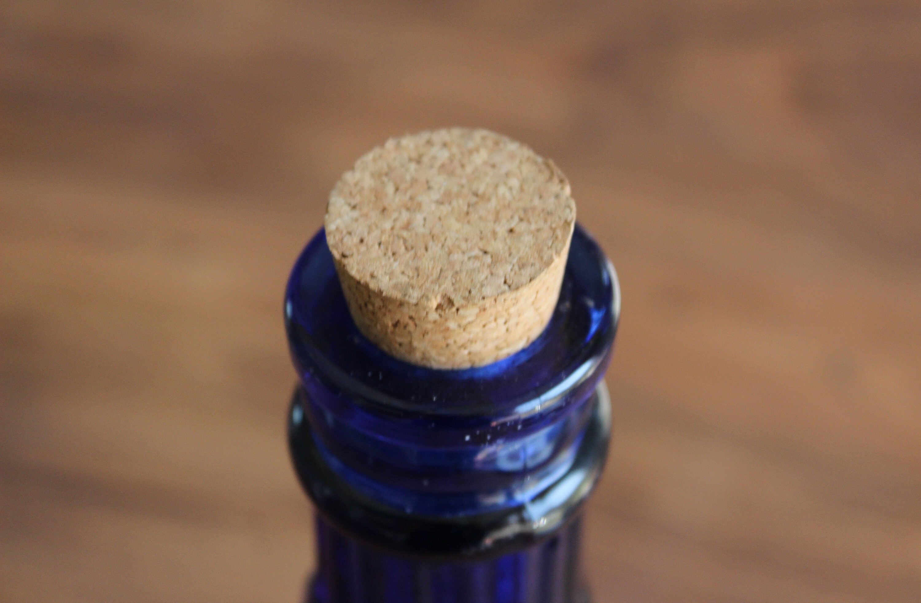 Beautiful vintage cobalt blue BOTTLE, old cork stopper decanter