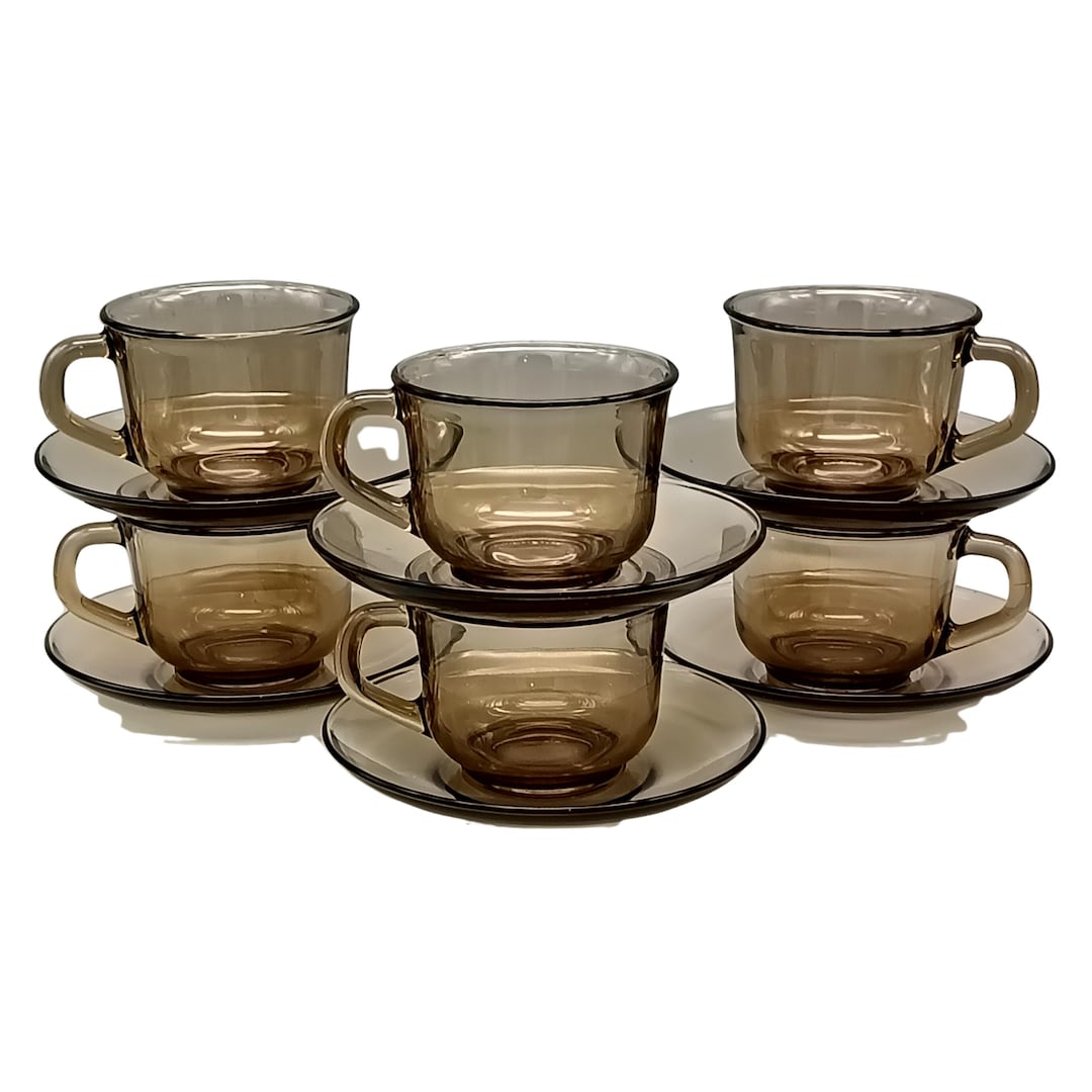 6 ARCOROC CUPS, CALICE Pattern, Smoked Glass, Vintage France - Etsy