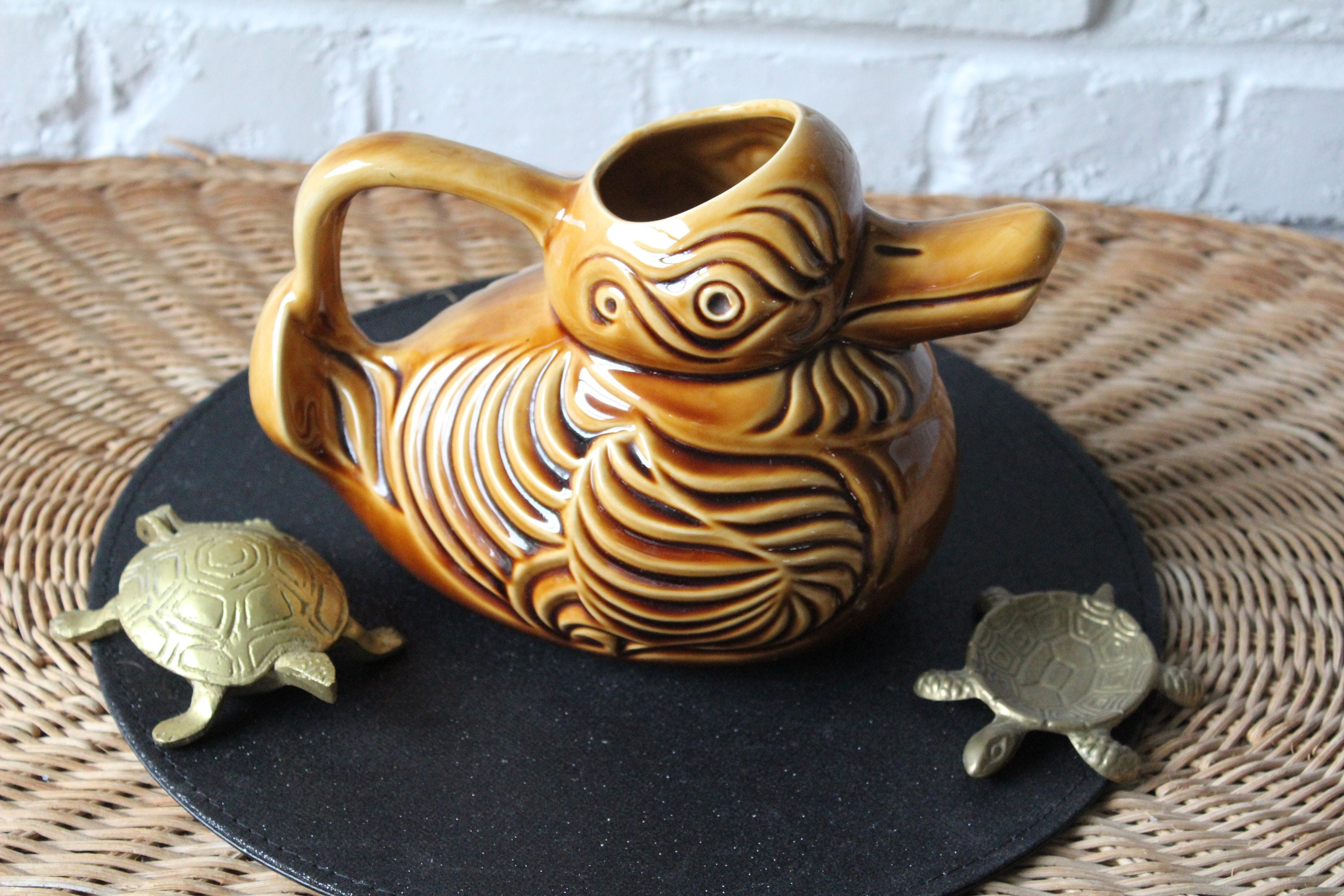 Ceramic DUCK JUG, Water Pitcher, Vintage French Duck Sarreguemines Slip ...