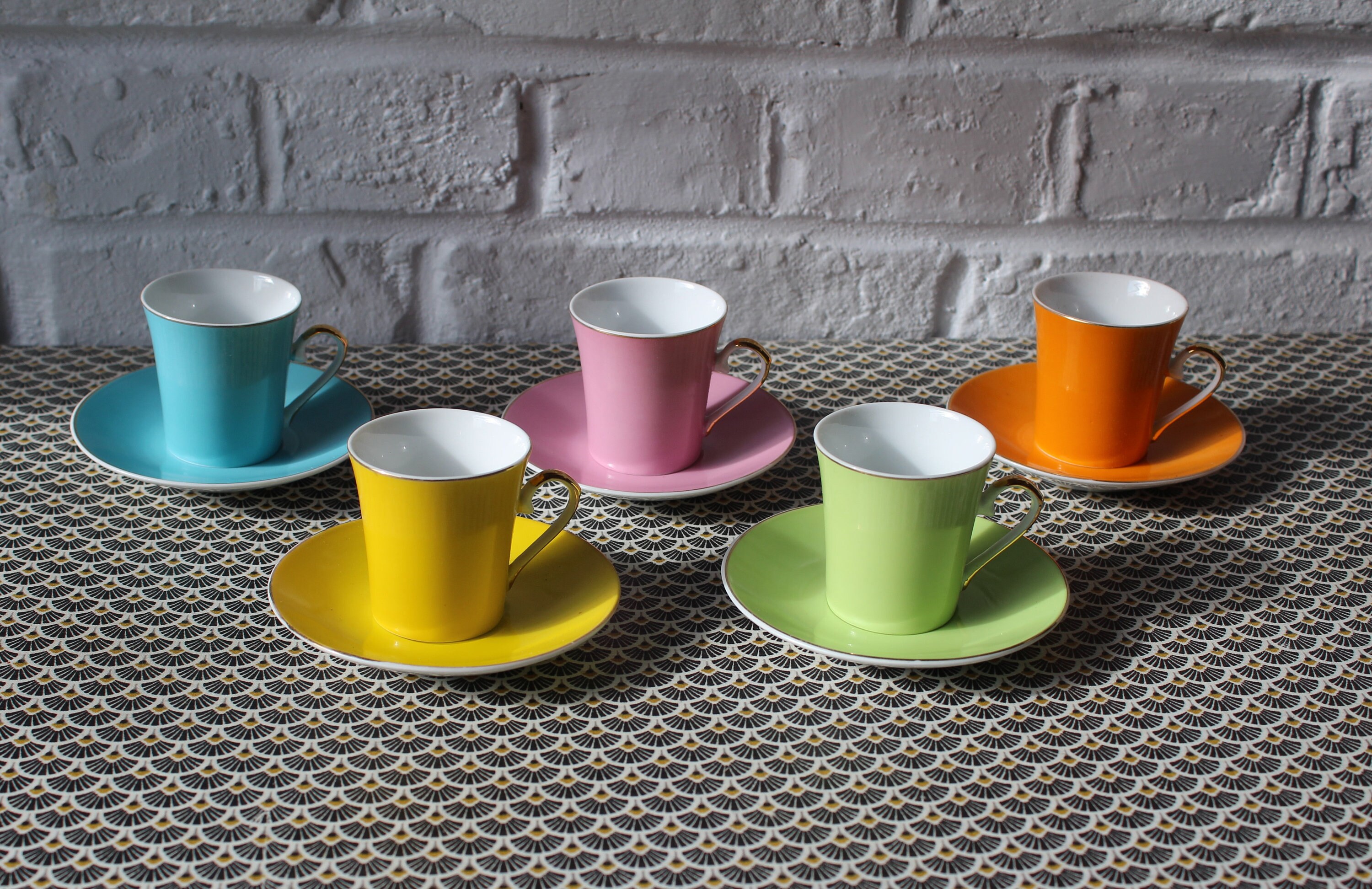 Lot 5 TASSES to coffee colors pop and gold, multicolored ceramic mocha ...