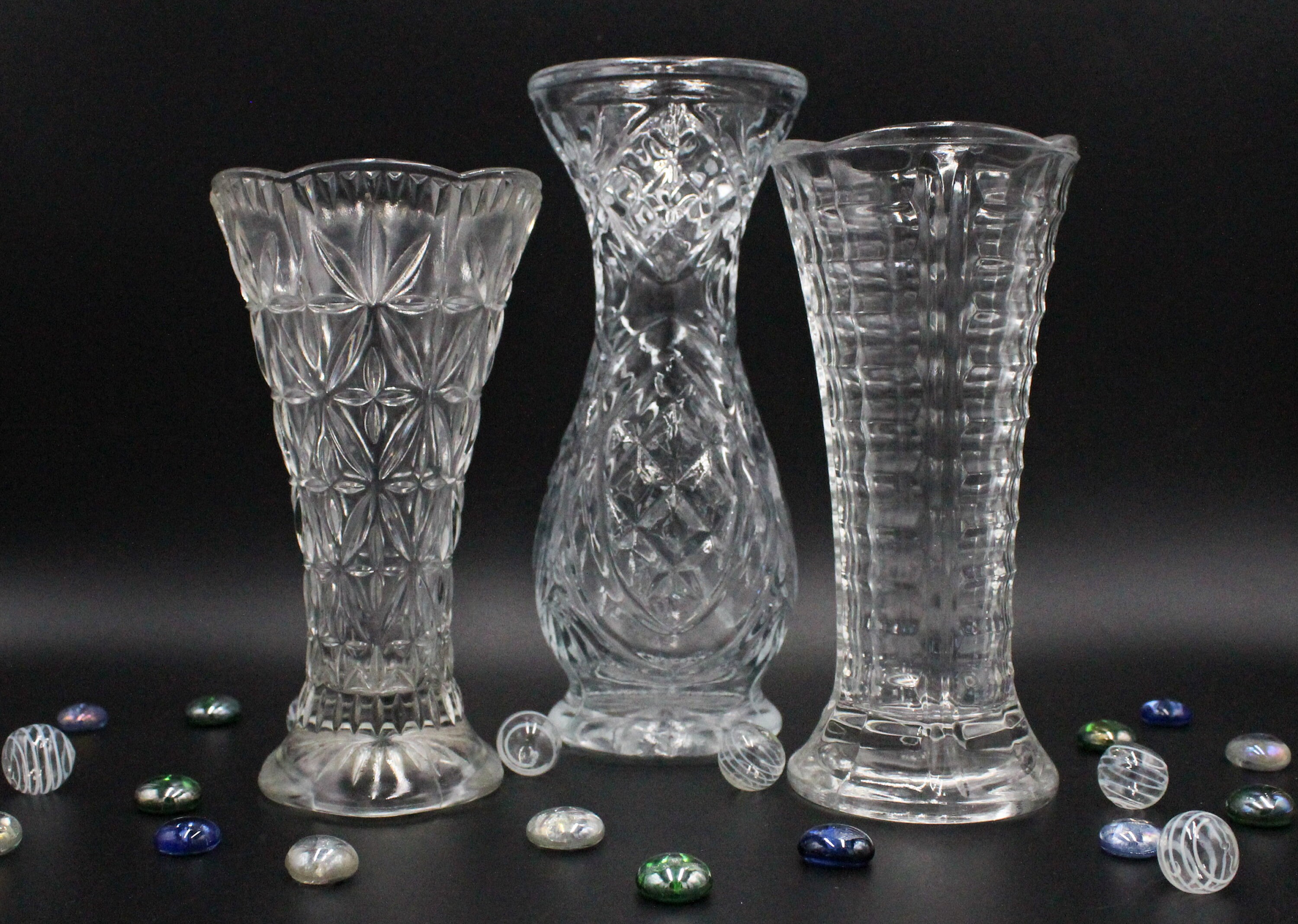 Trio VASES in transparent glass, Vintage French, French crystal, glass ...