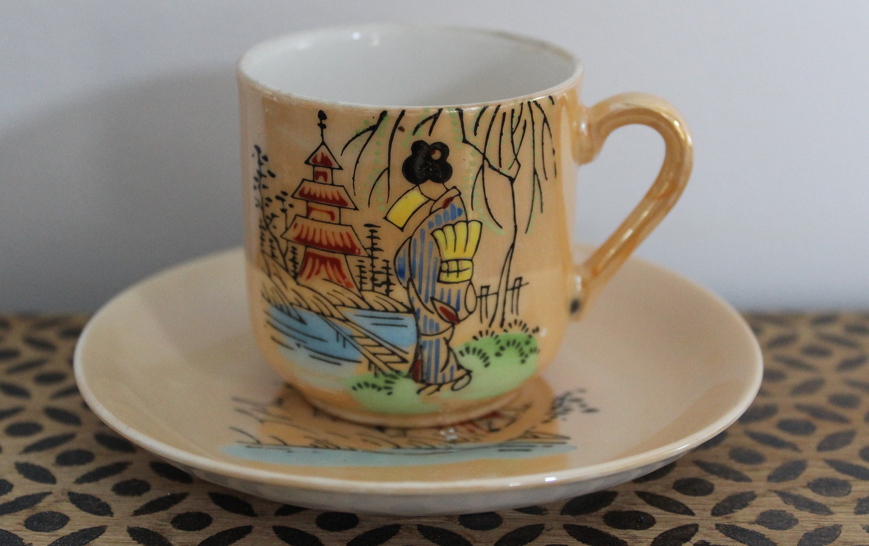 7 TASSES vintage Japanese fine porcelain coffee cups with Geisha design ...