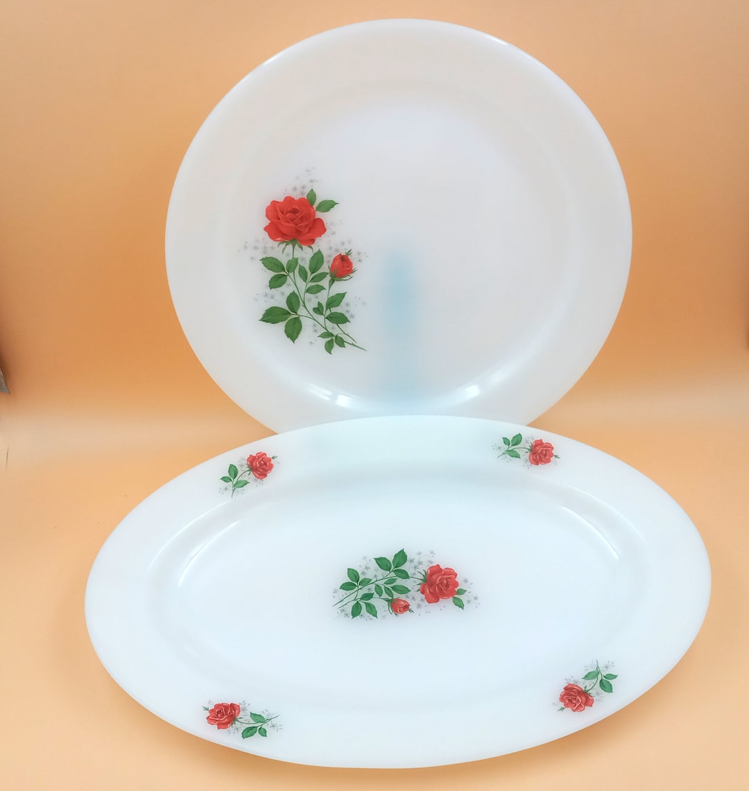 Set of 2 Arcopal Dishes in Opaline Red Rose Pattern, 60s, Arcopal ...