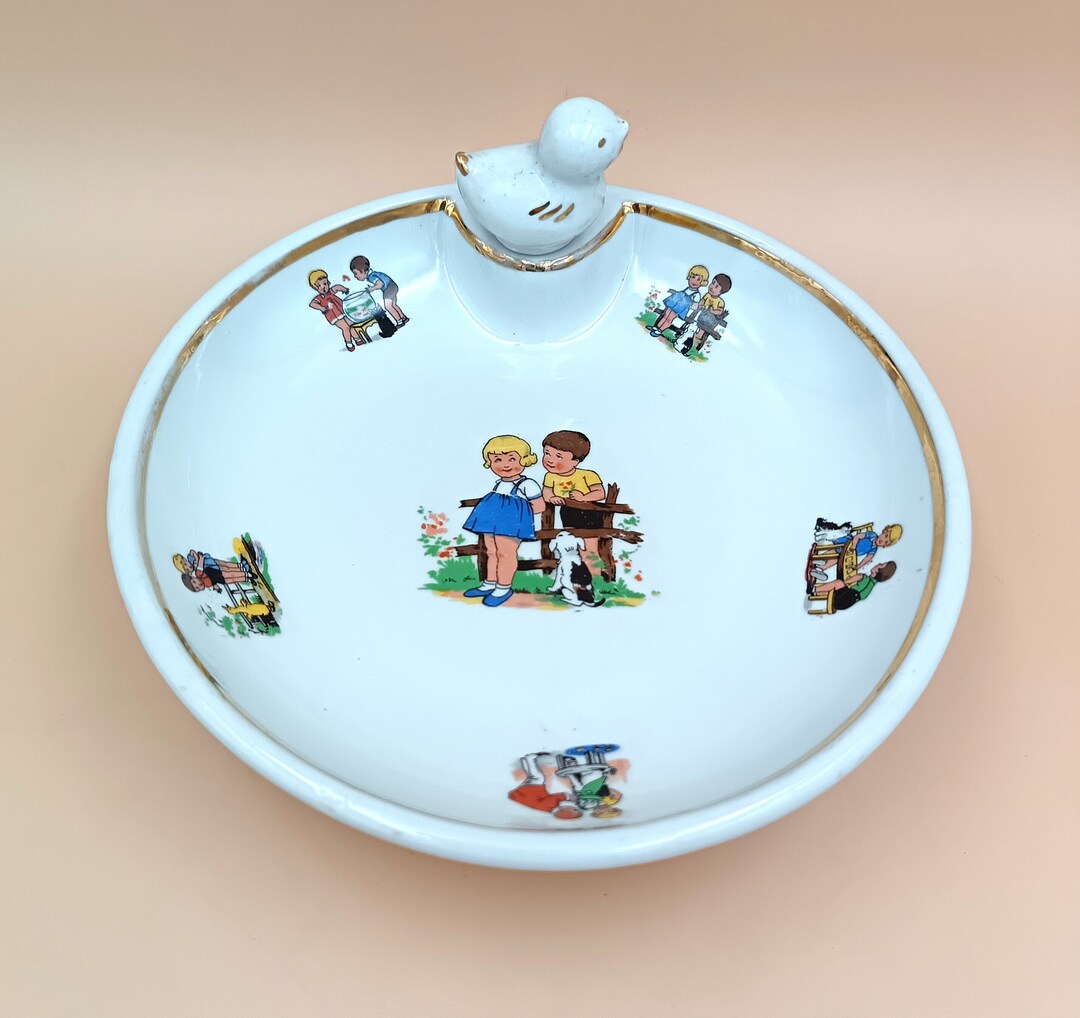 Vintage Baby Warming PLATE in PFC Porcelain France, Childish Patterns ...