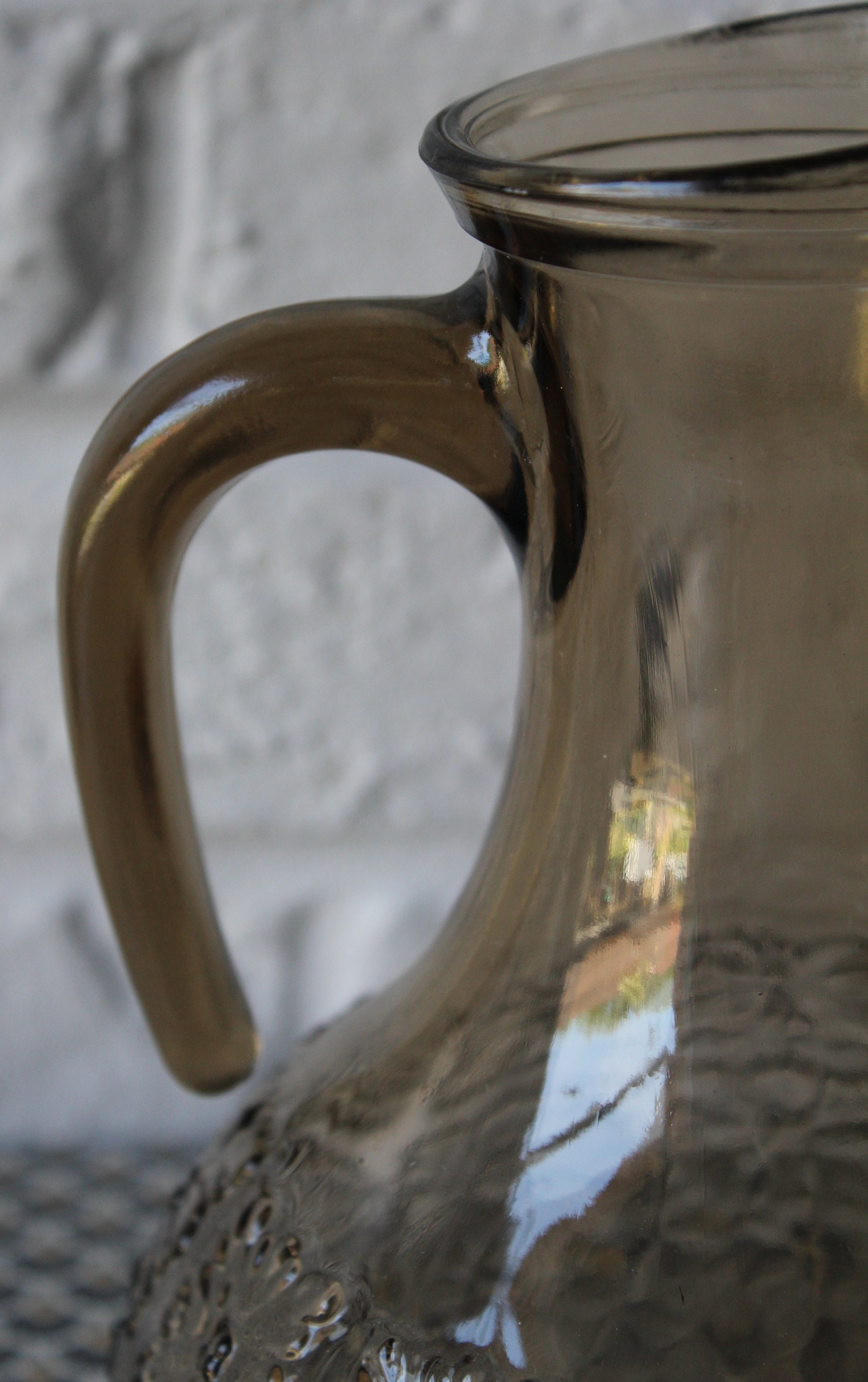Beautiful PICHET in vintage smoked glass, retro orangeade jug, Italy