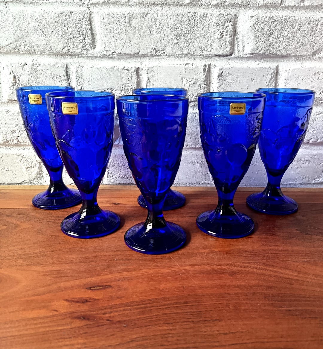 6 Vintage LUMINARC France Ice Cream Cups, Cobalt Blue, "gourmande ...