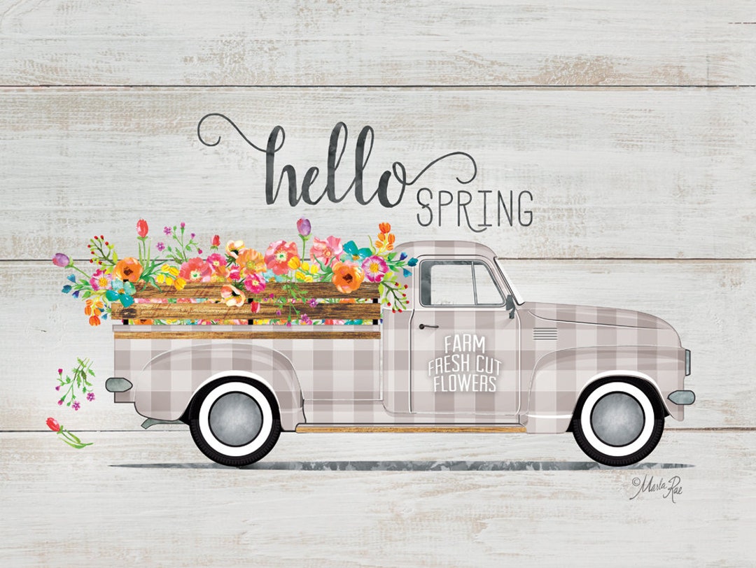 Wall Decor Hello Spring vintage Truck Pallet Art - Etsy