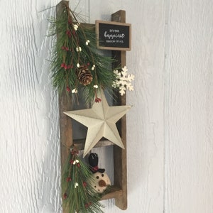 Farmhouse Primitive Small Decorative Tobacco Lath Christmas Ladder With ...