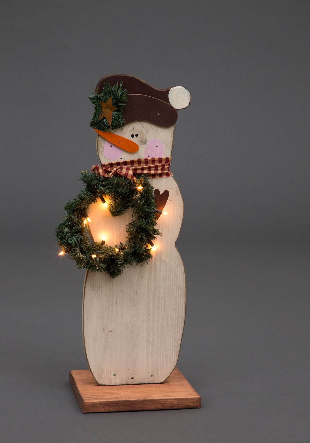 Light up Snowman Decoration With Wreath - Etsy
