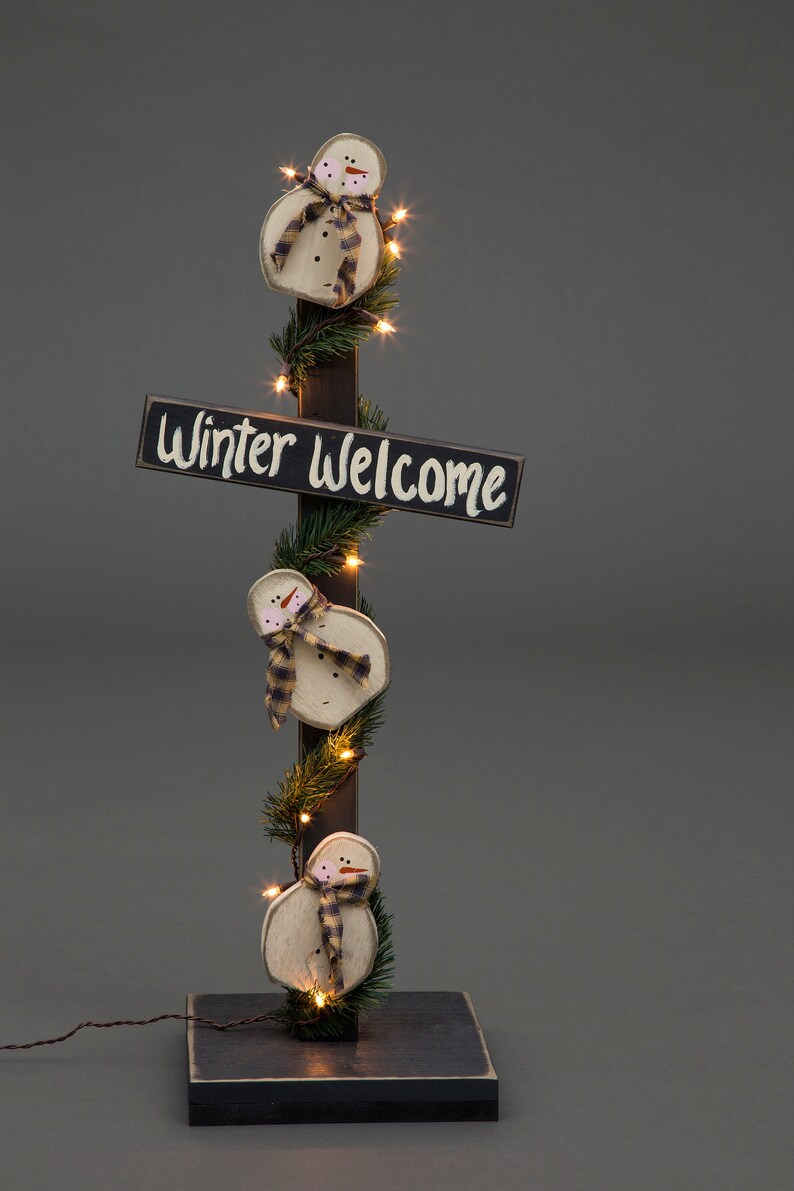 Wooden Christmas Snowman Welcome Sign With Lights - Etsy