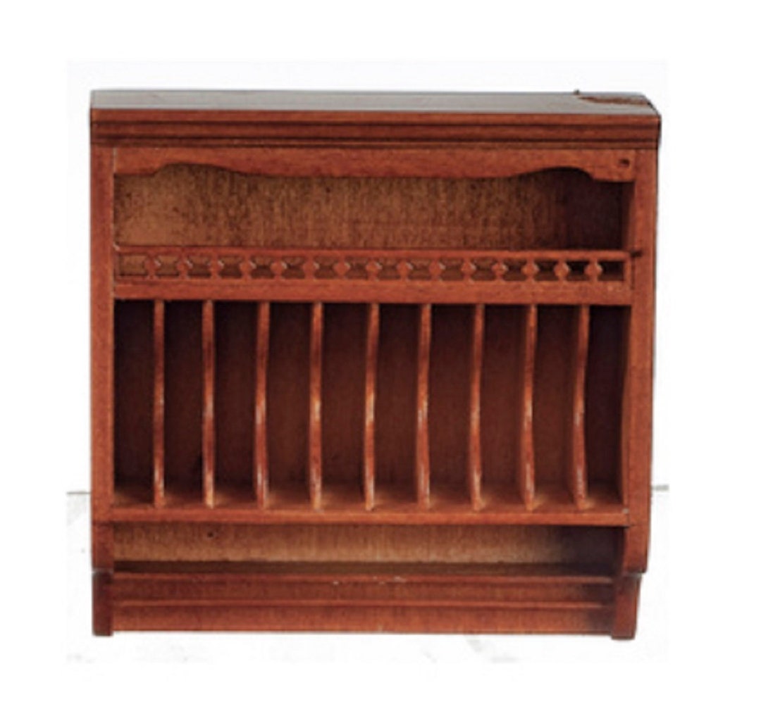 Dolls House Walnut Wall Unit Plate Rack JBM Miniature Kitchen Furniture ...