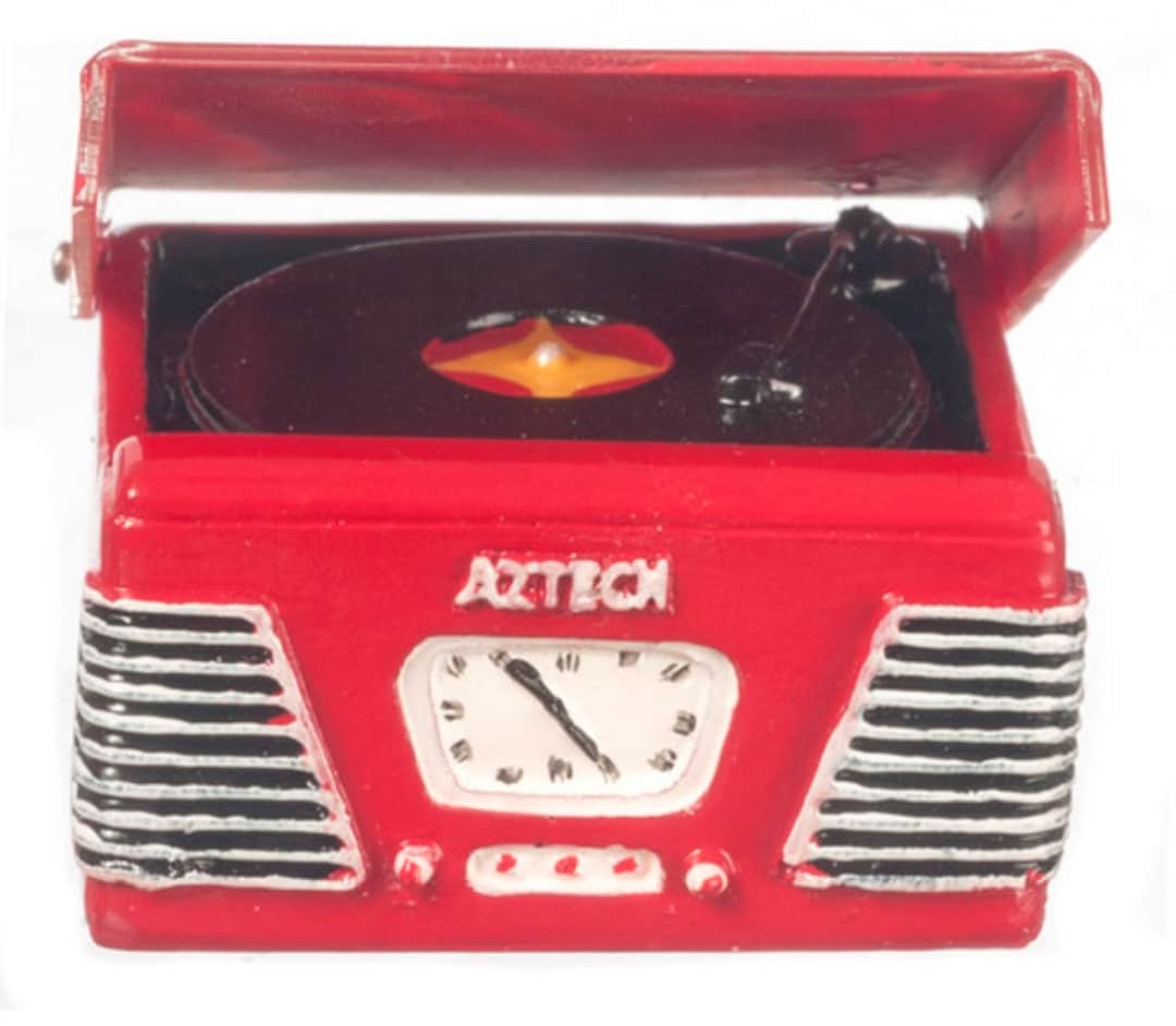 Dolls House 1950's Record Player Turntable in Red Miniature Music Room ...