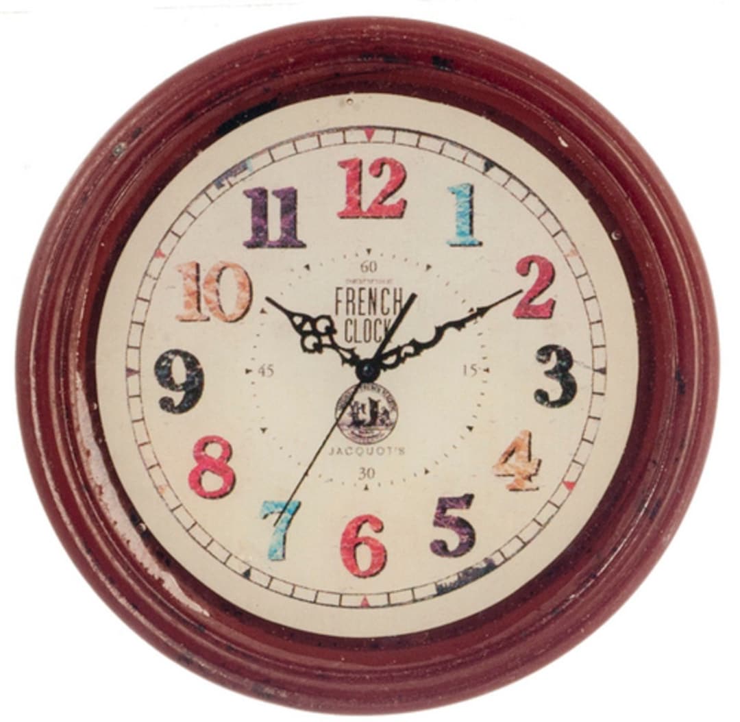 Dolls House French Wall Clock Round Wooden Coloured Numerals Miniature ...