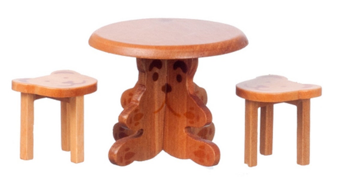 Dolls House Teddy Bear Table & Stools Walnut Miniature - Etsy
