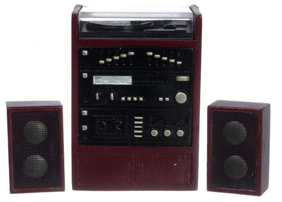 Dolls House Stereo Record Player Stack & Speakers in Cabinet Mahogany ...